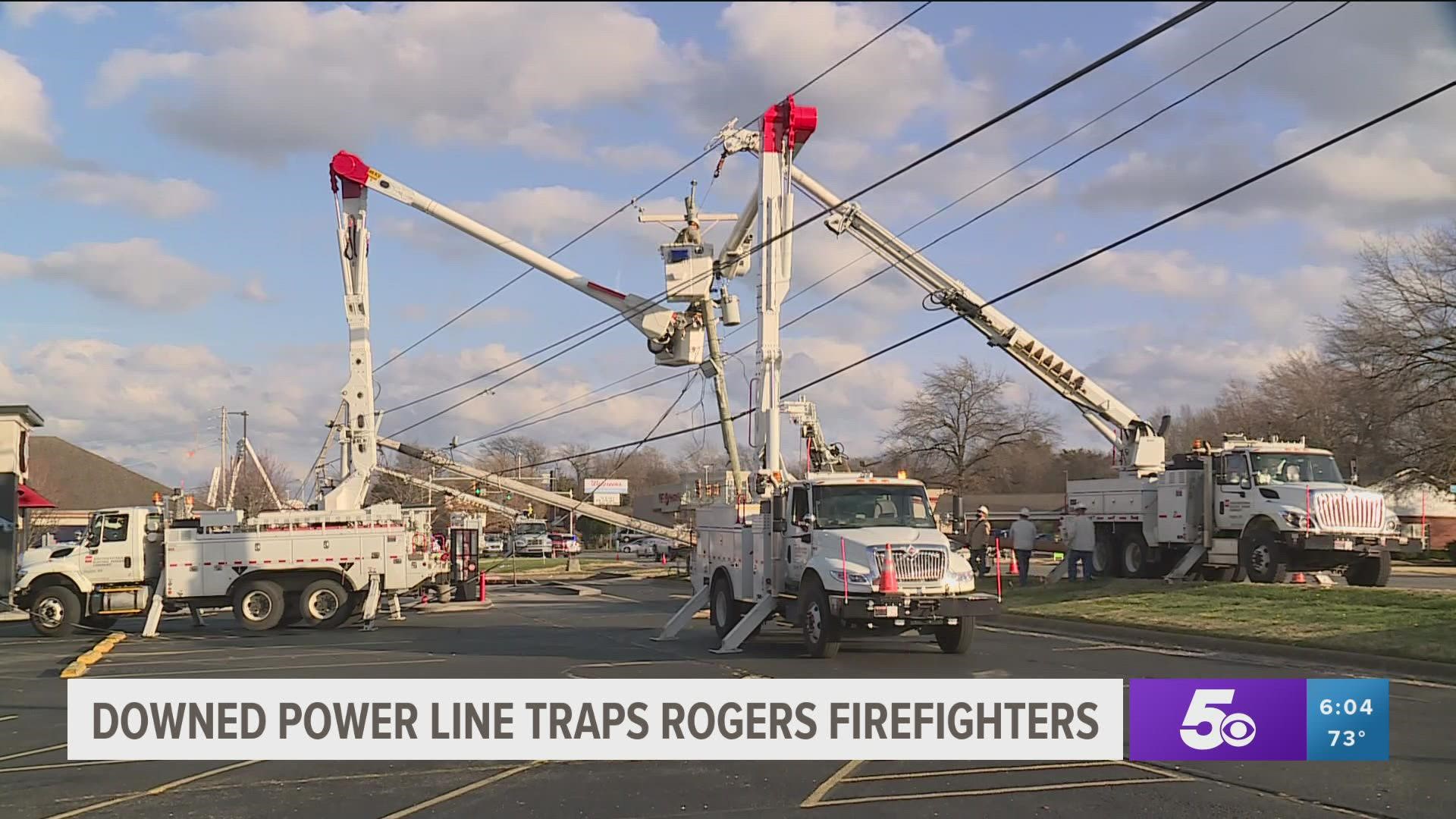 Rogers firefighters safe after being trapped under powerline | thv11.com