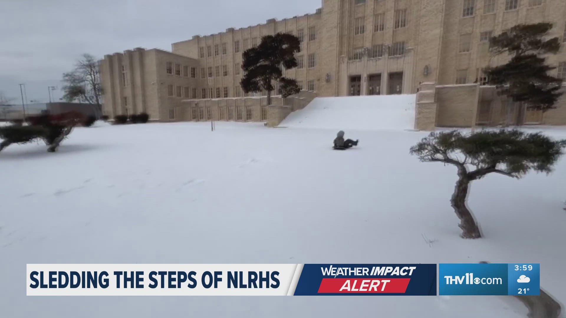 Sledding on the steps of North Little Rock High School | thv11.com