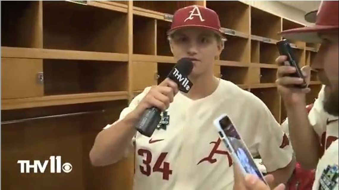 Razorback pitcher turned broadcaster, takes over locker room interview ...