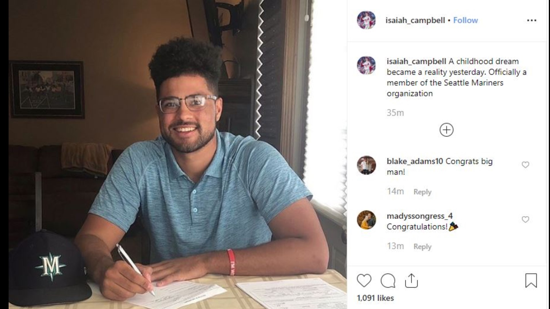 Isaiah Campbell signs with Mariners | thv11.com