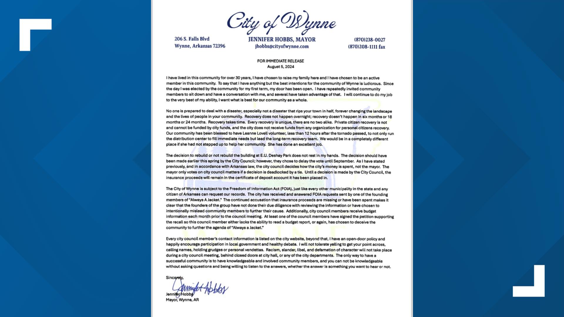 Signatures from Wynne residents to remove mayor certified | thv11.com