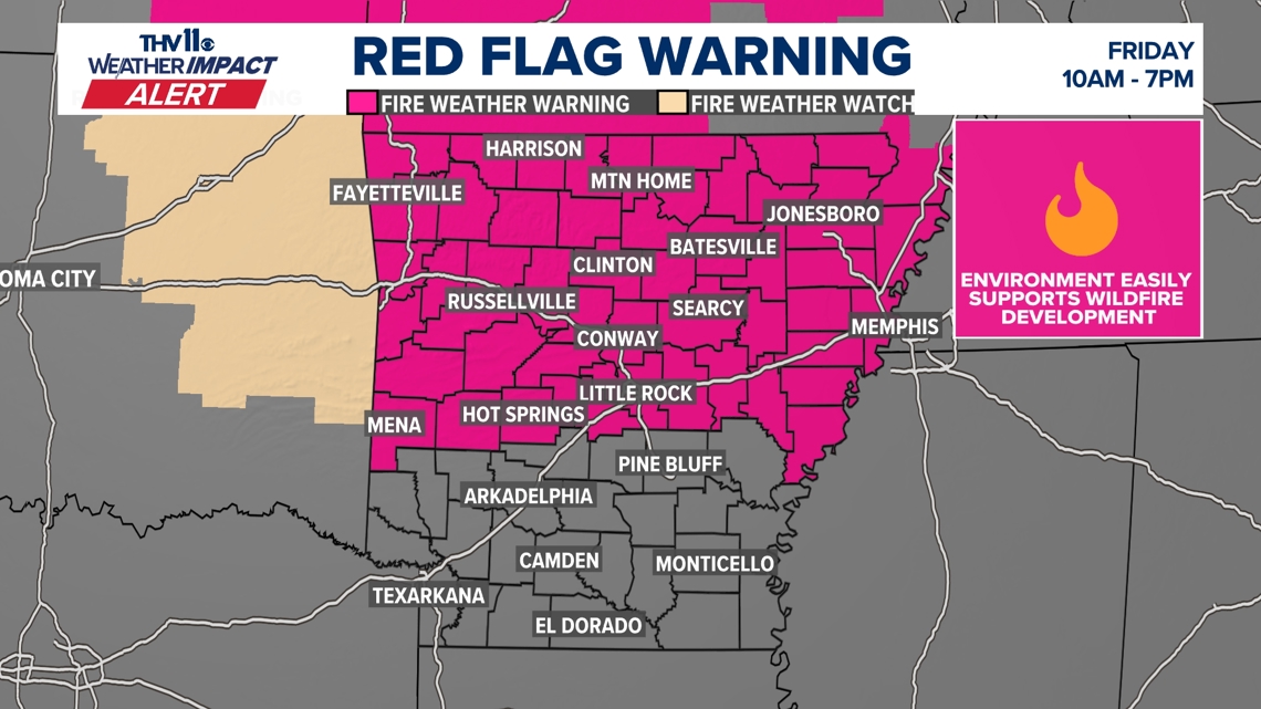 Red flag warning issued in Arkansas | Weather Impact Alert | thv11.com
