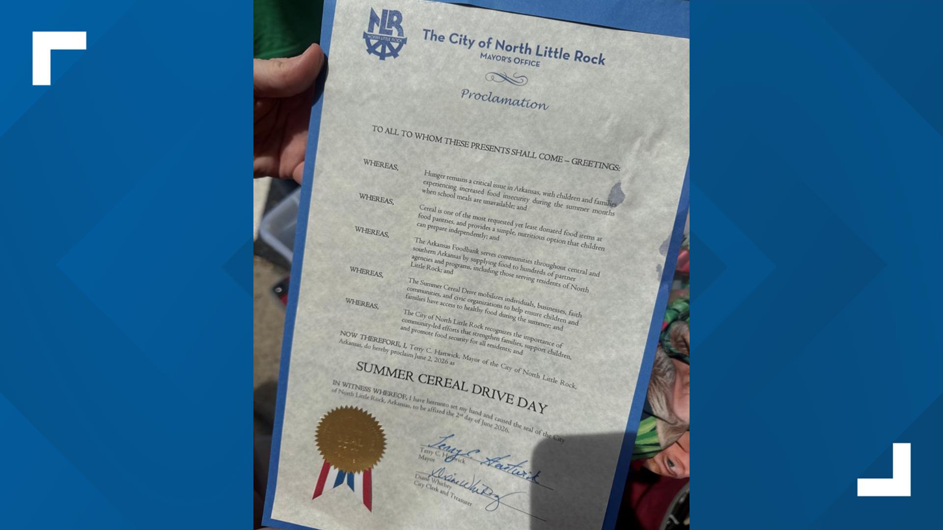 North Little Rock mayor officially proclaims 'Summer Cereal Drive Day ...
