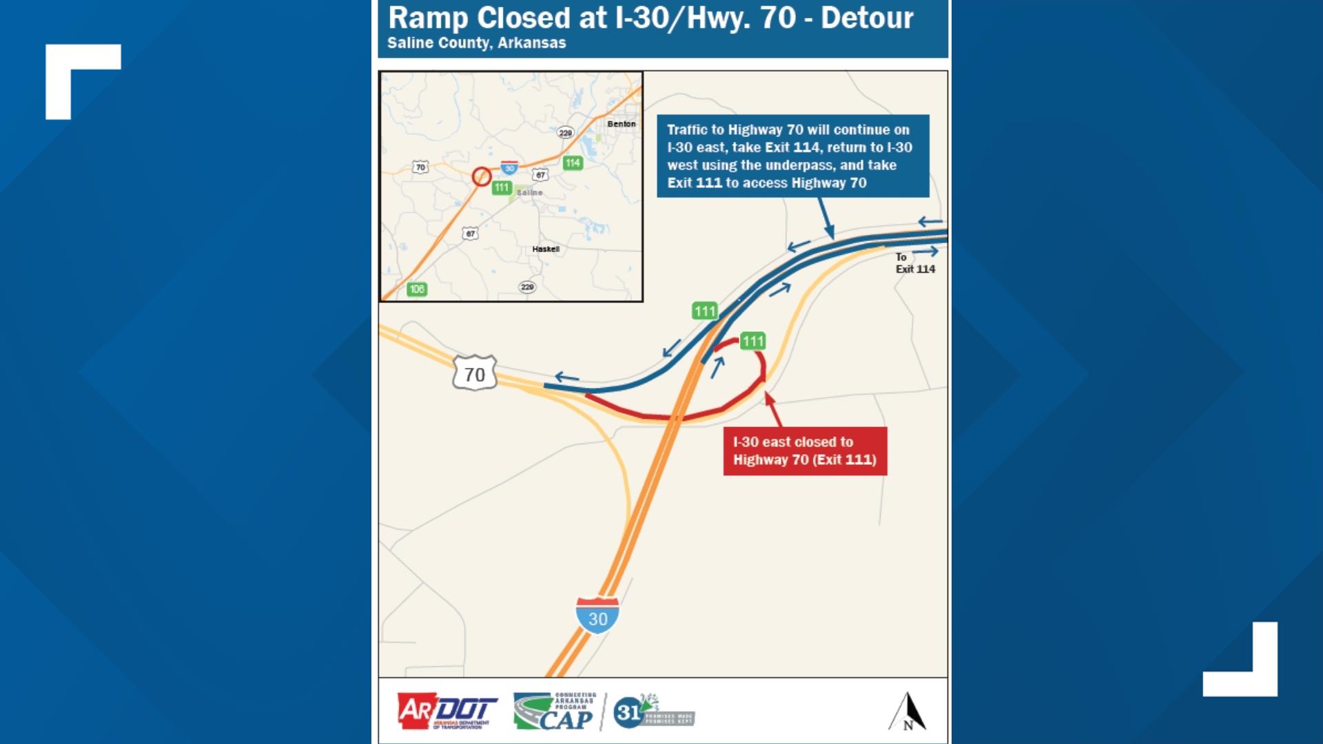 Closures scheduled for I-30 and Highway 70 interchange in Saline County ...