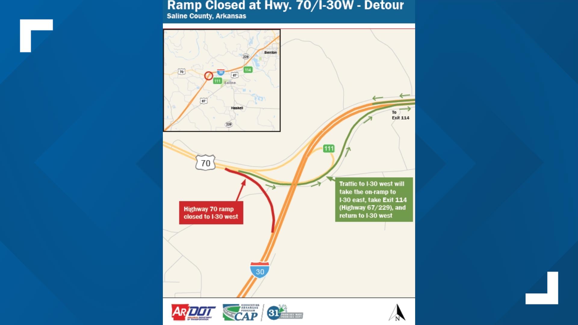 Closures scheduled for I-30 and Highway 70 interchange in Saline County ...