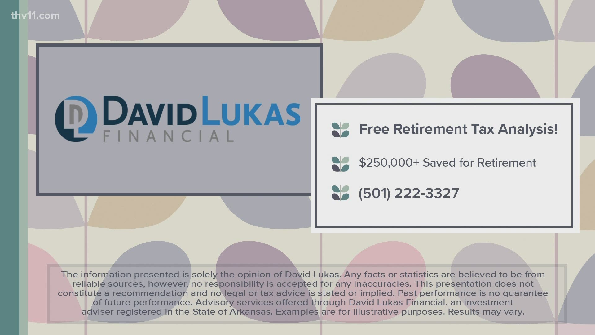 David Lukas Financial shares defensive tax planning strategies | thv11.com