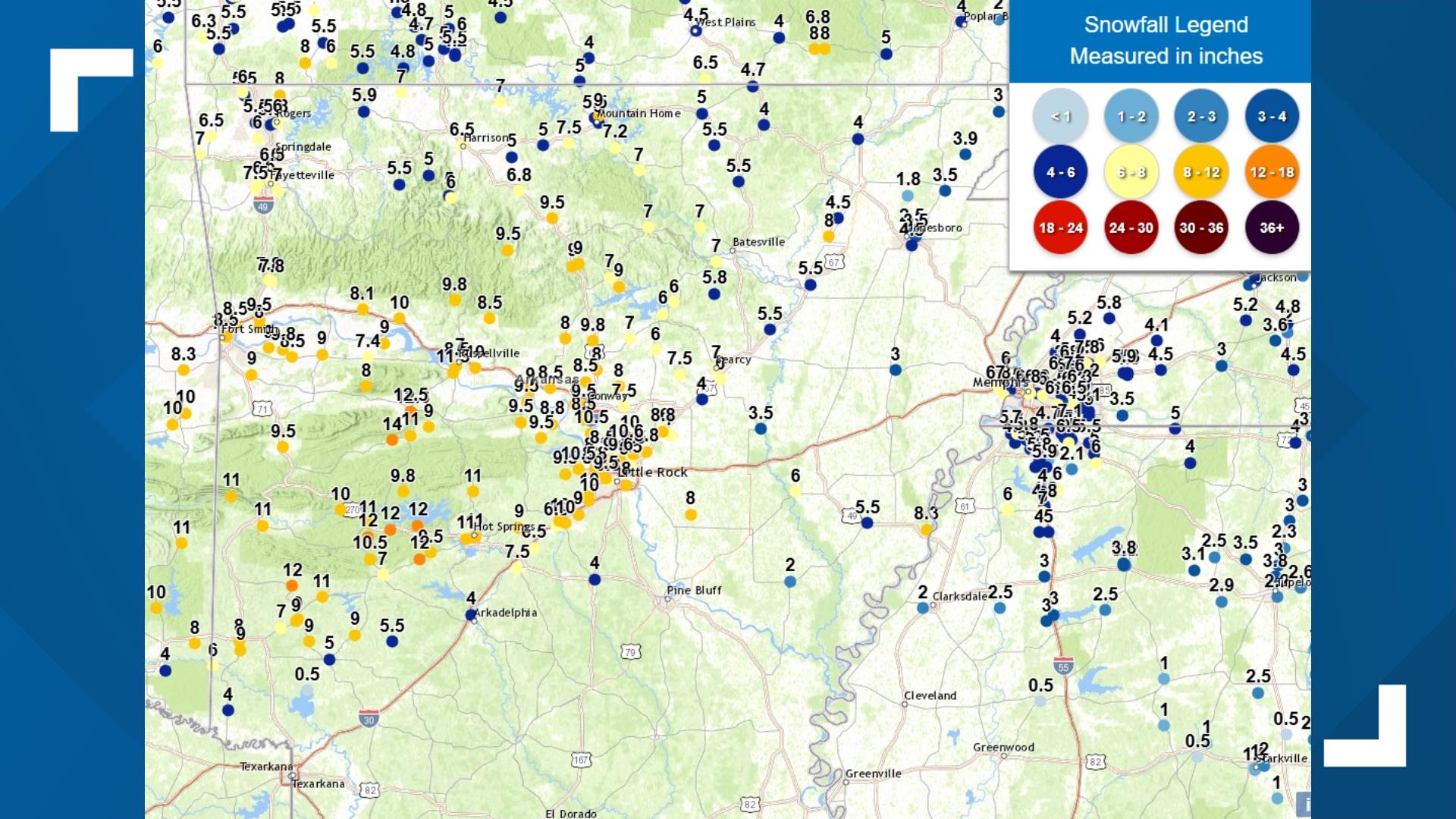 Here's how much snow Arkansas got | thv11.com
