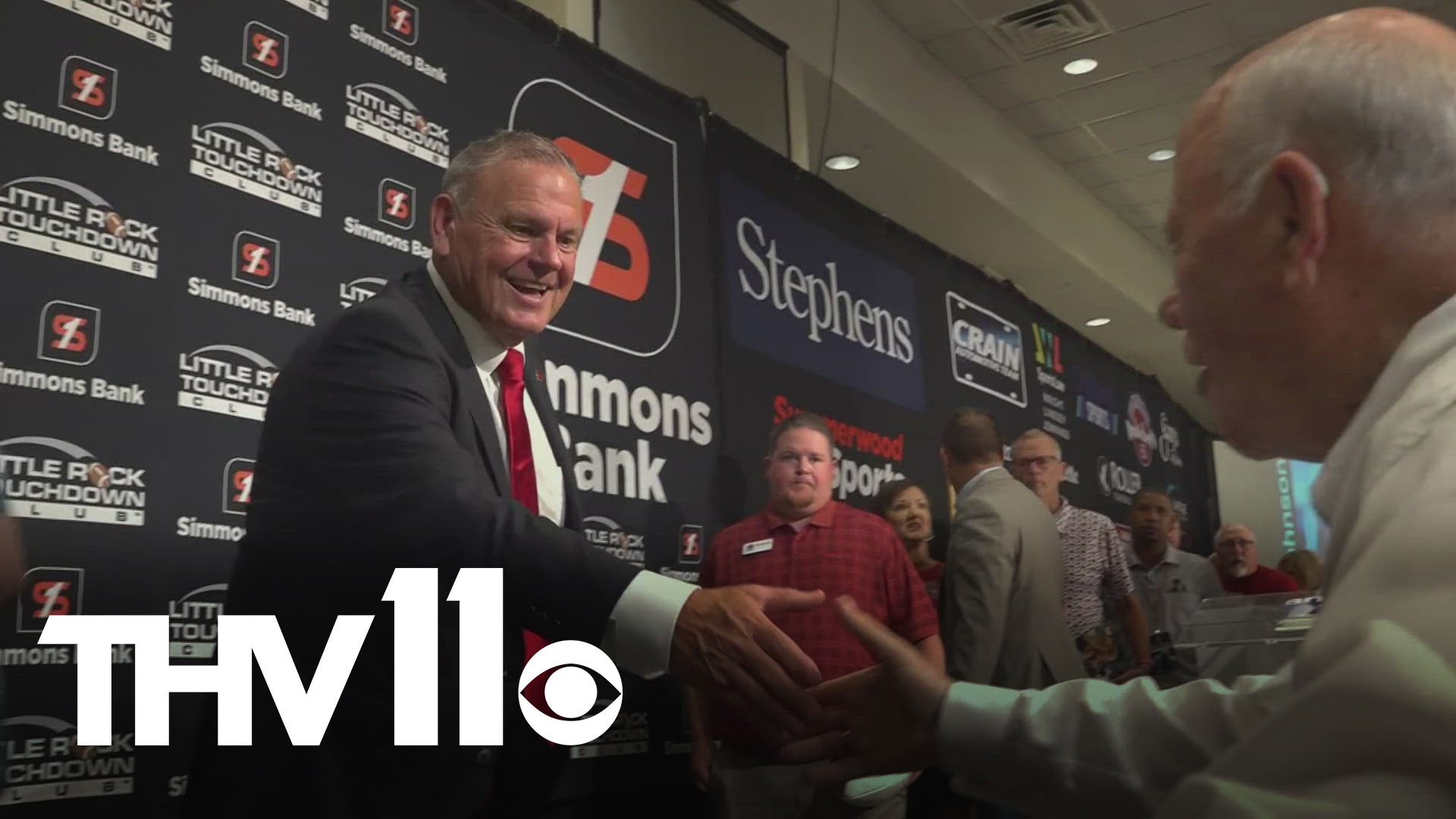 Razorback coach Sam Pittman speaks at Little Rock Touchdown Club ...